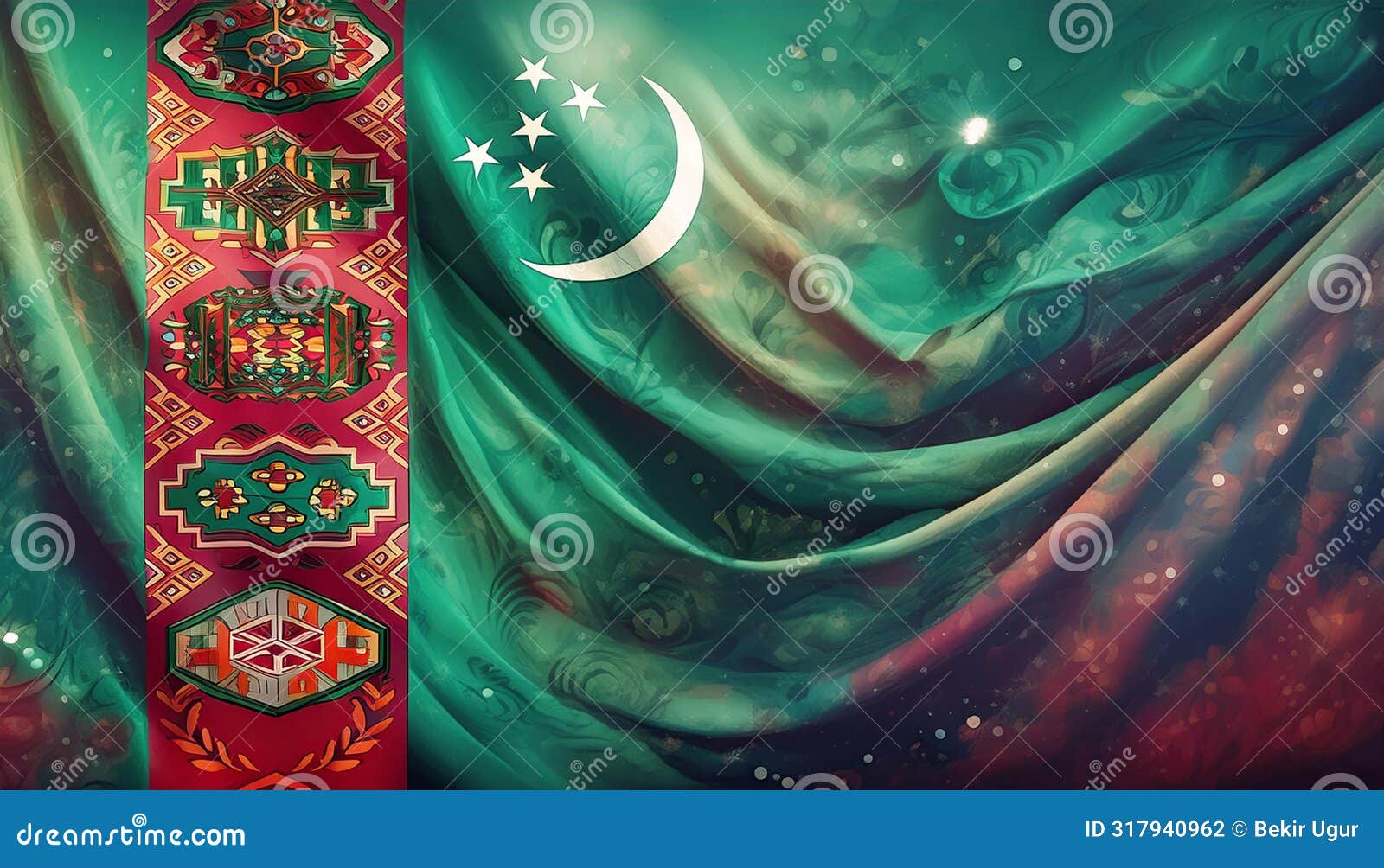 Turkmenistan Flag. the National Flag of Turkmenistan Stock Illustration ...
