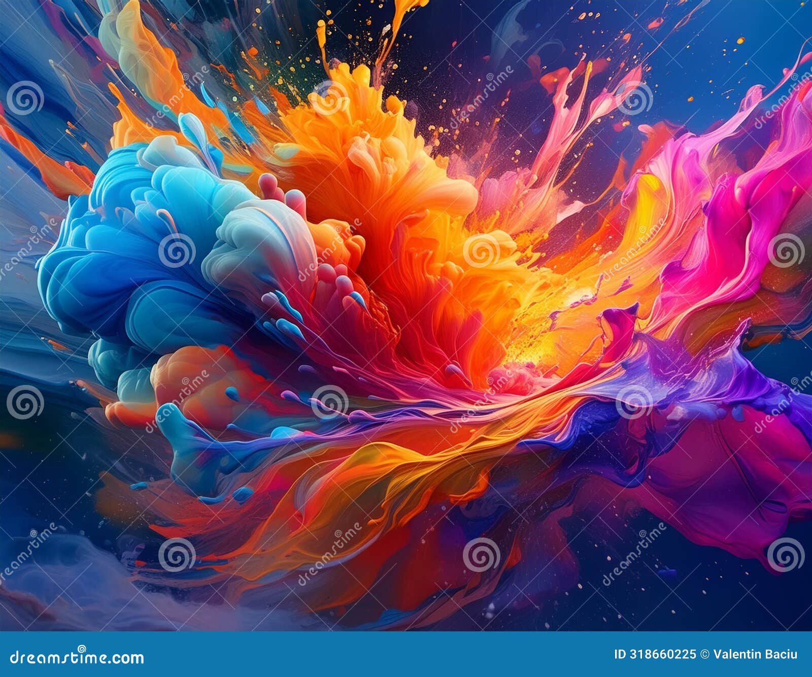 Vibrant Chaos of a Mix of Colors Splashing and Forming Drops Stock ...