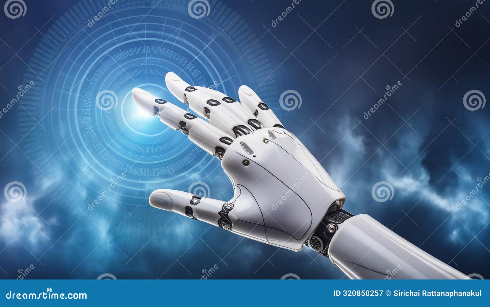 Robot Arms Working On Assembly Line In Factory Next To Computerized ...