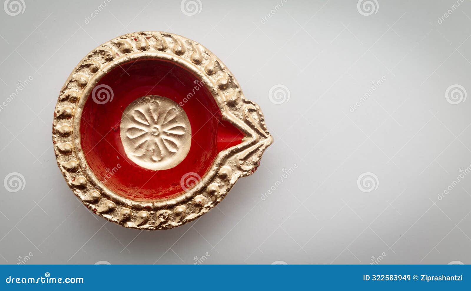 Top-view of a Red and Golden Painted Decorative Diwali Diya (Earthen ...