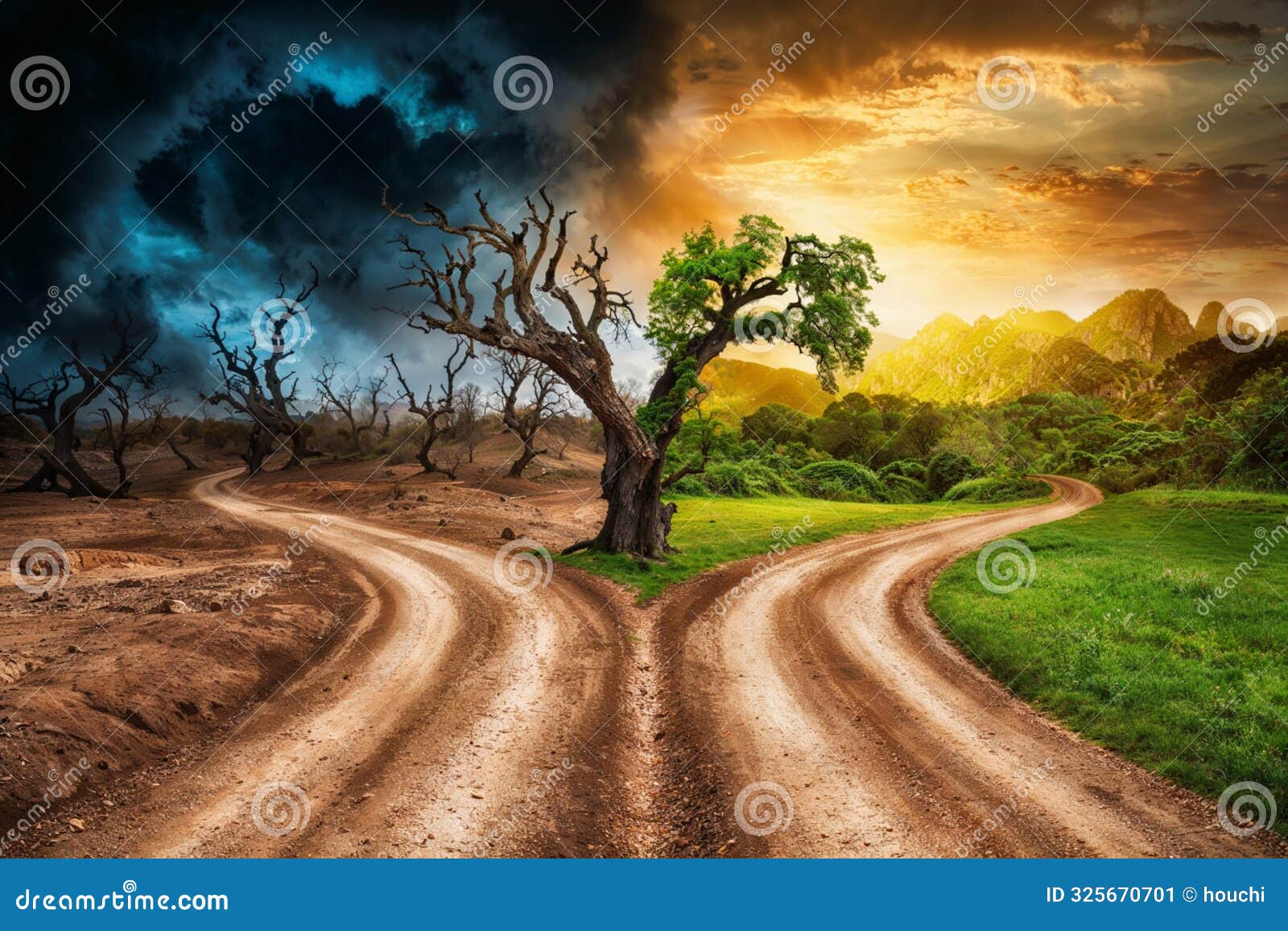Crossroad Decision Concept. Journey of Life Stock Illustration ...