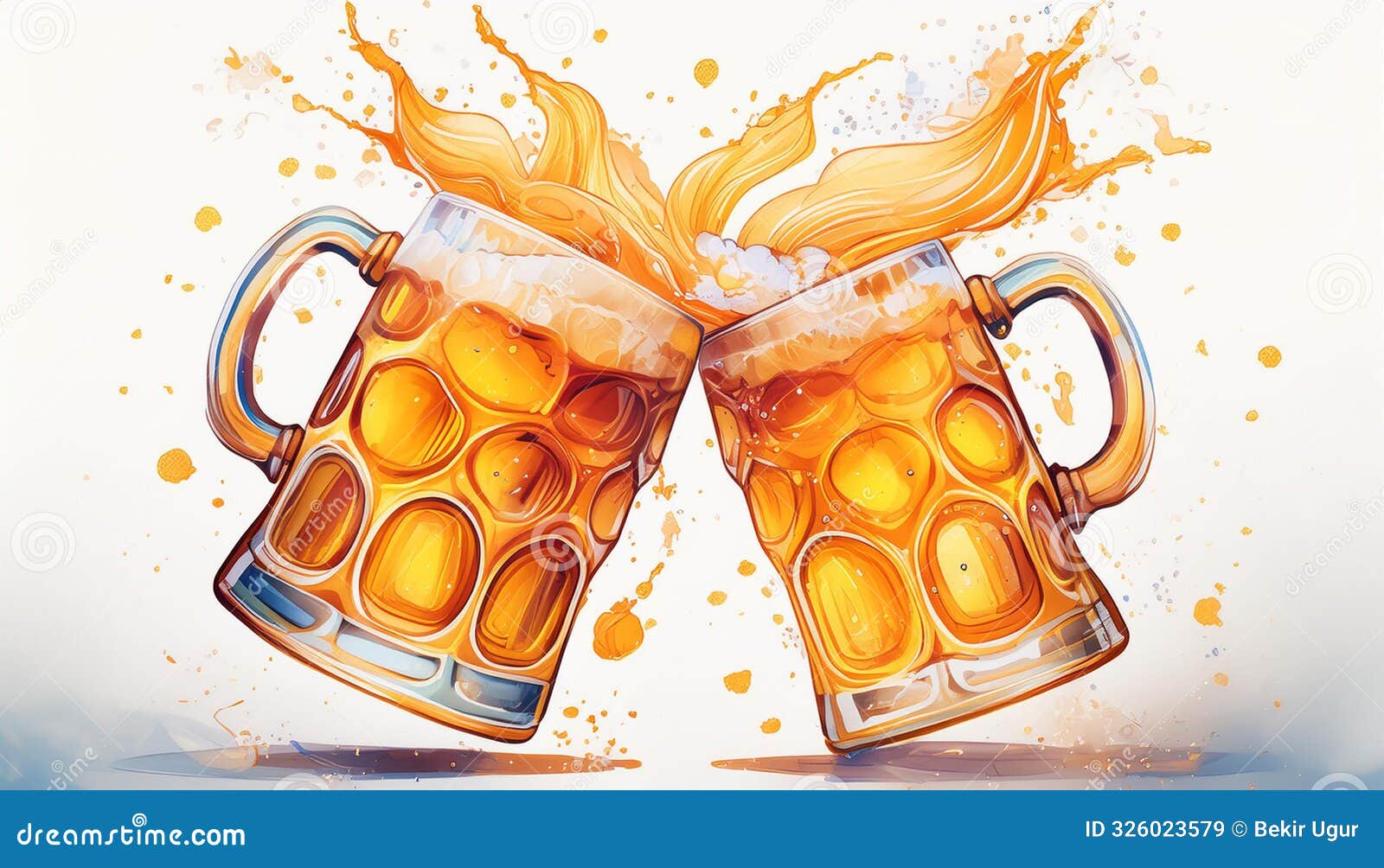 Two Toasting Beer Mugs, Cheers. Clinking Glass Tankards Full of Beer ...