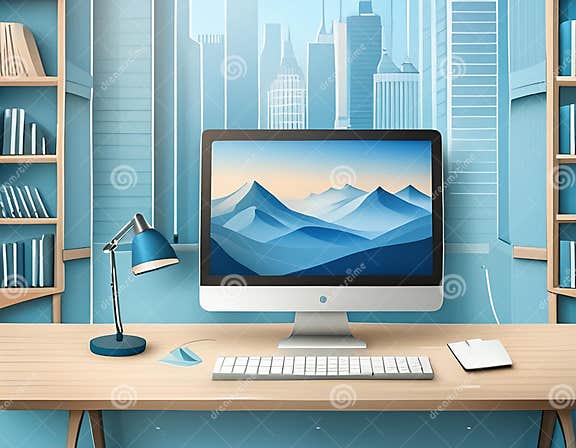 Simple Light Blue Computer Banner from Vector. Stock Illustration ...