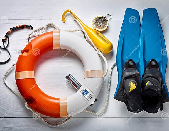 Rescue Ready: Lifeguard Tools on a White Table Stock Illustration ...