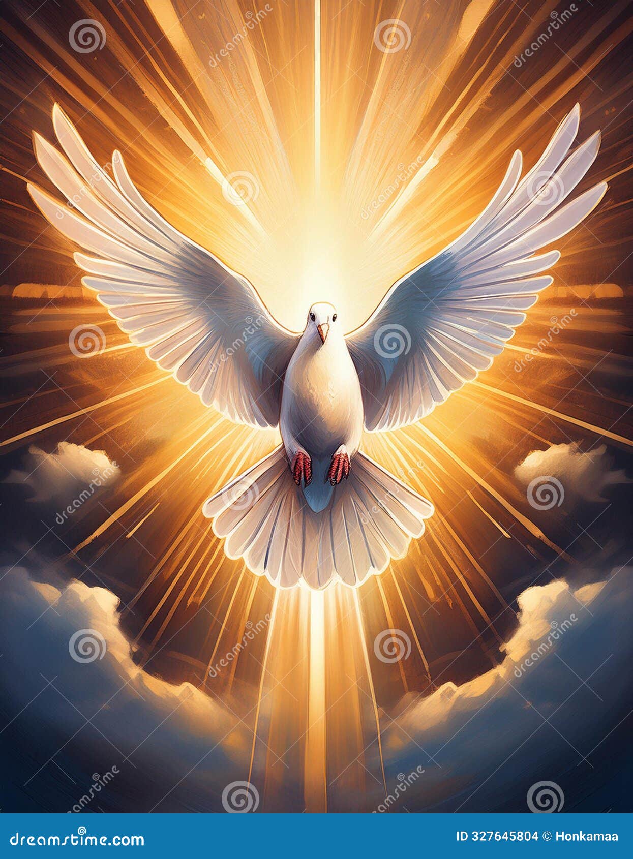 A Dove Descending with Rays of Light Stock Illustration - Illustration ...