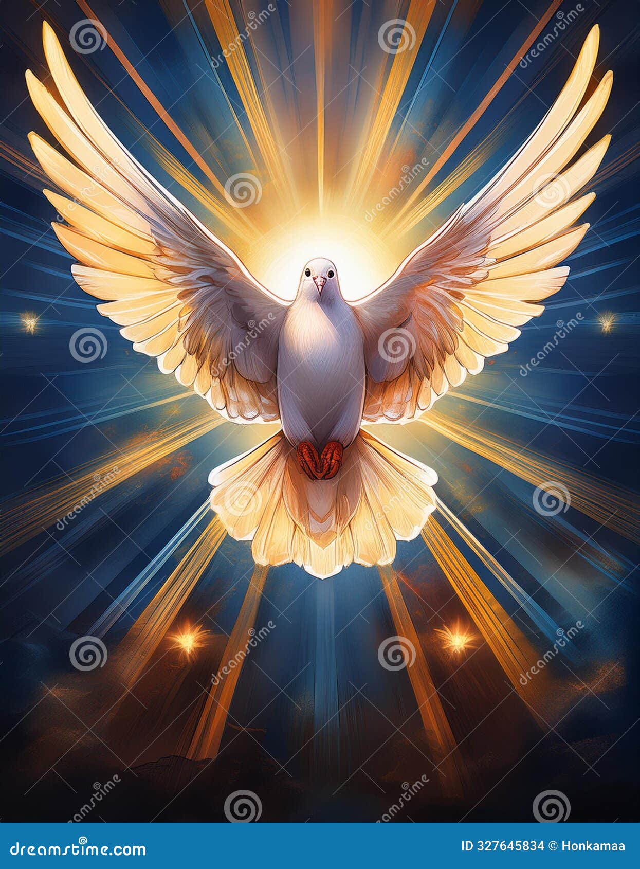 A Dove Descending with Rays of Light Stock Illustration - Illustration ...