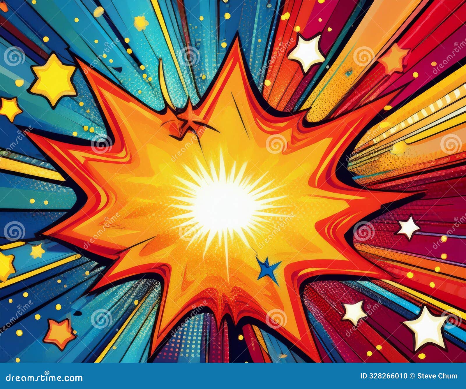 Comic Book Explosion Background with Rays and Stars. Vector ...