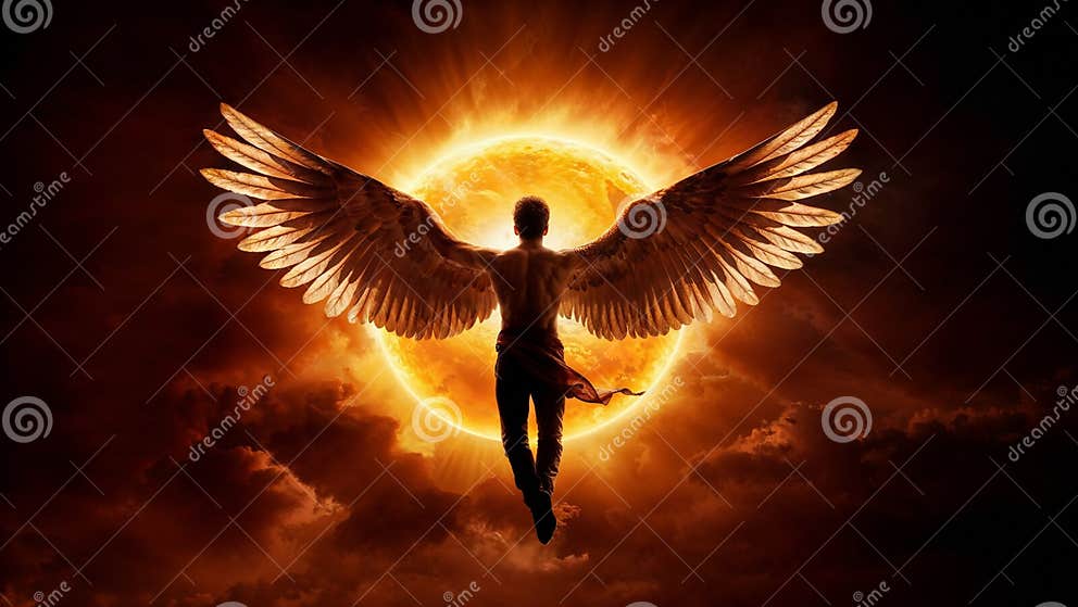 Icarus flying near the sun stock illustration. Illustration of hubris ...