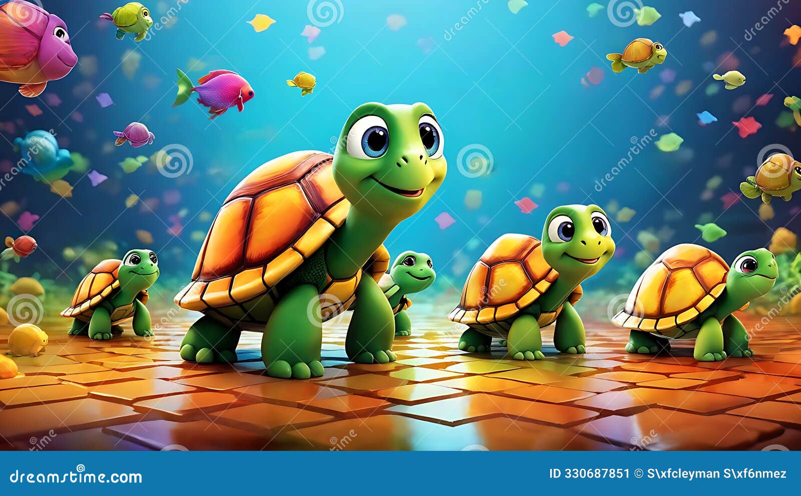 Set With Cute Turtles In Different Active Poses Vector Illustration ...