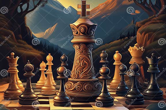 Chess. Chessboard. Dramatic Chess War Scene with Explosions and Debris ...