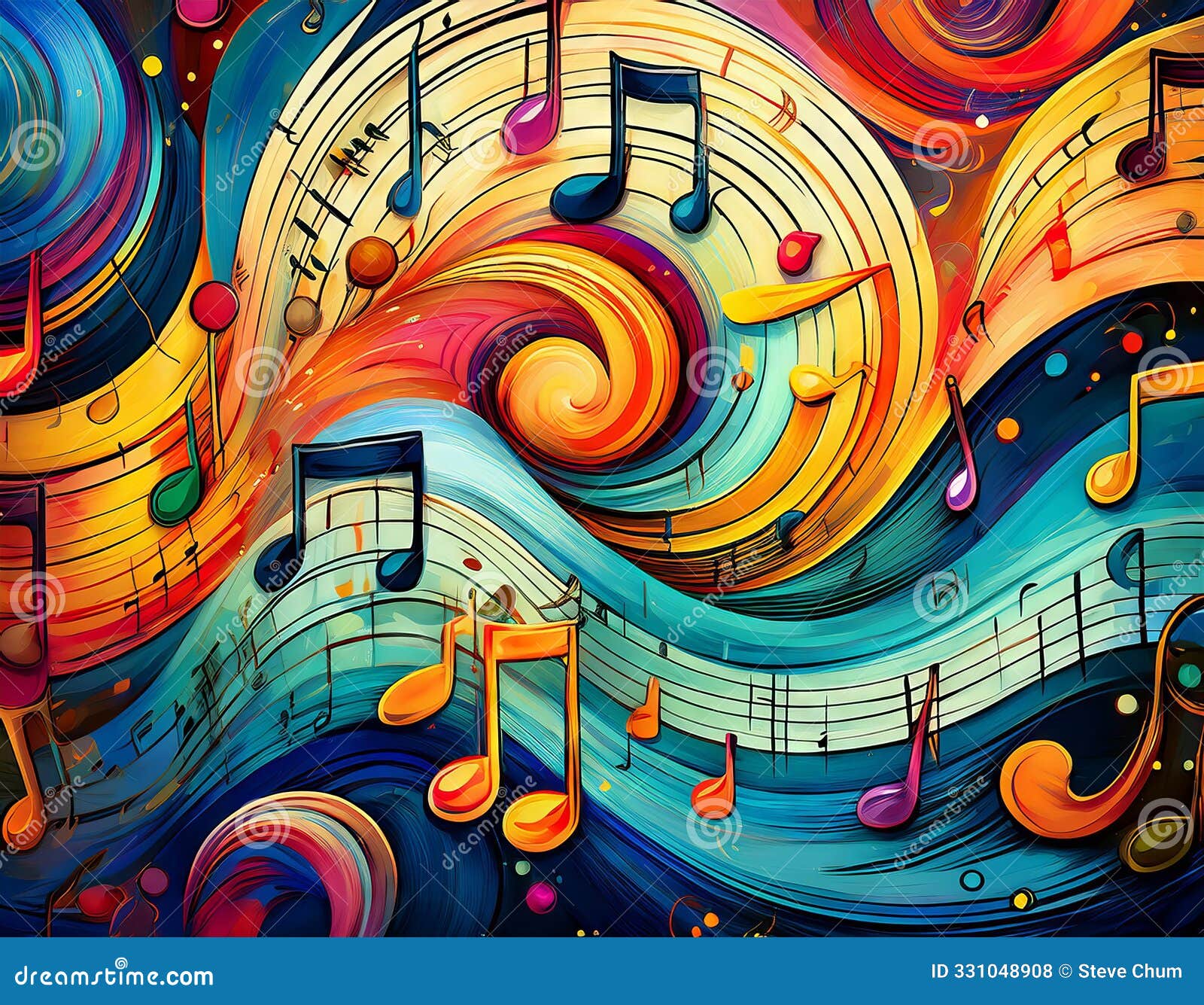 Abstract Music Background with Musical Notes and Swirls. Vector ...