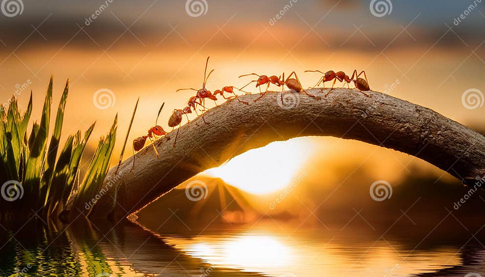 Team of Ants Work Constructing Bridge, Teamwork. Team of Ants ...