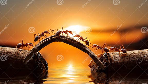 Team of Ants Work Constructing Bridge, Teamwork. Team of Ants ...
