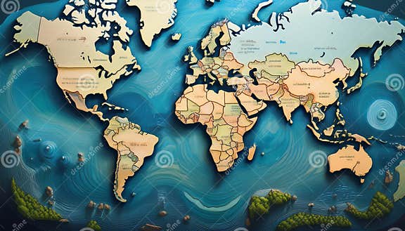 Detailed Map Illustrating Global Water Distribution and Regional ...