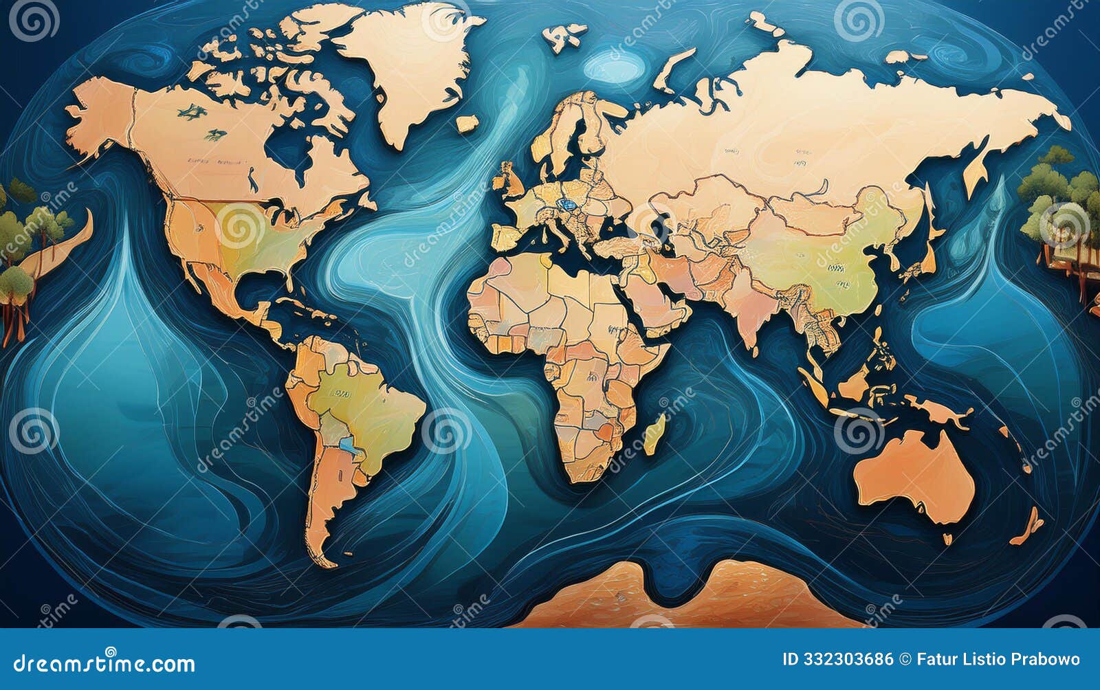 Detailed Map Illustrating Global Water Distribution and Regional ...