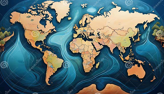 Detailed Map Illustrating Global Water Distribution and Regional ...