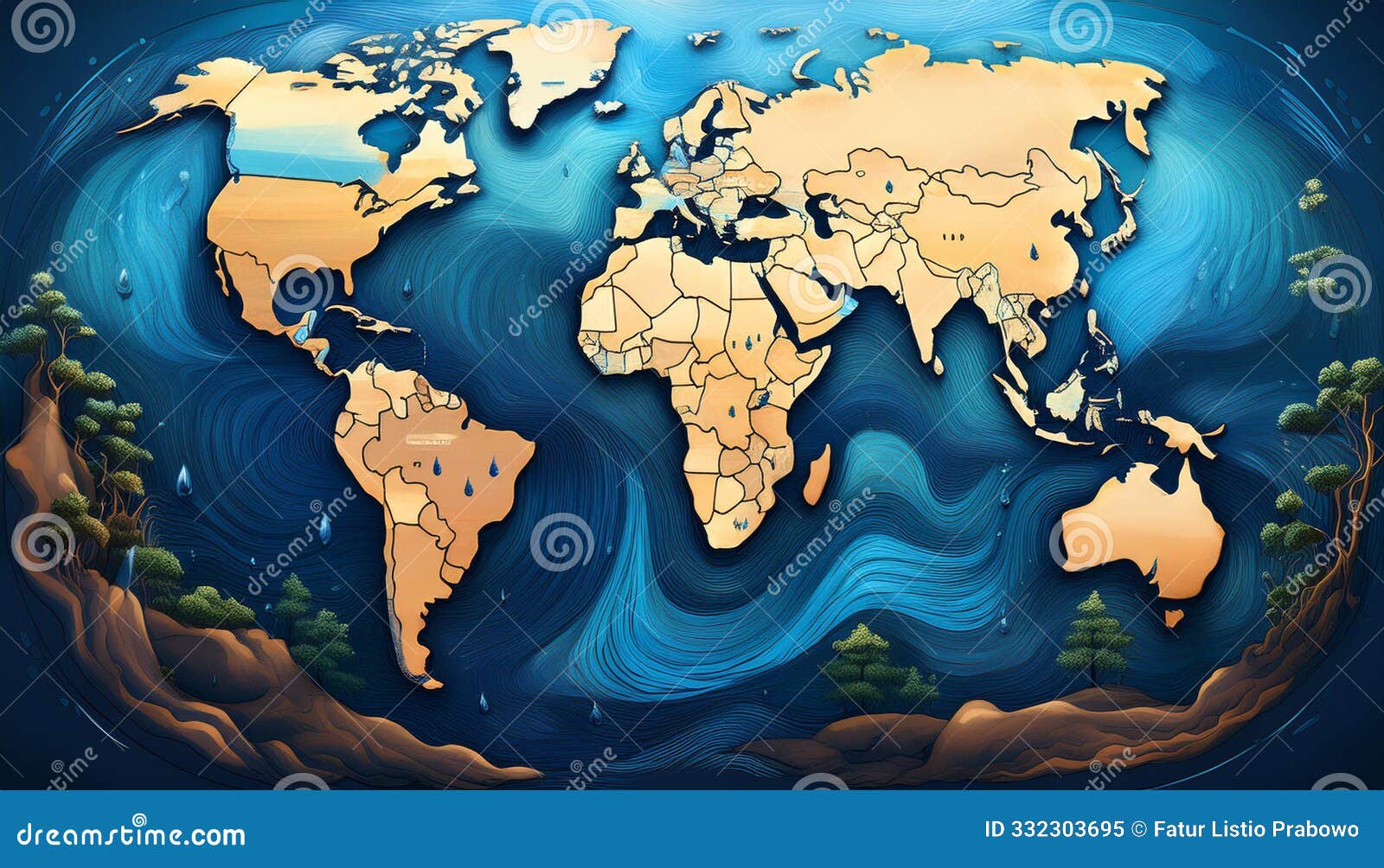 Detailed Map Illustrating Global Water Distribution and Regional ...