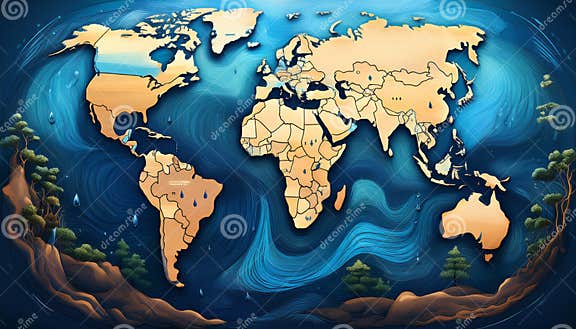 Detailed Map Illustrating Global Water Distribution and Regional ...