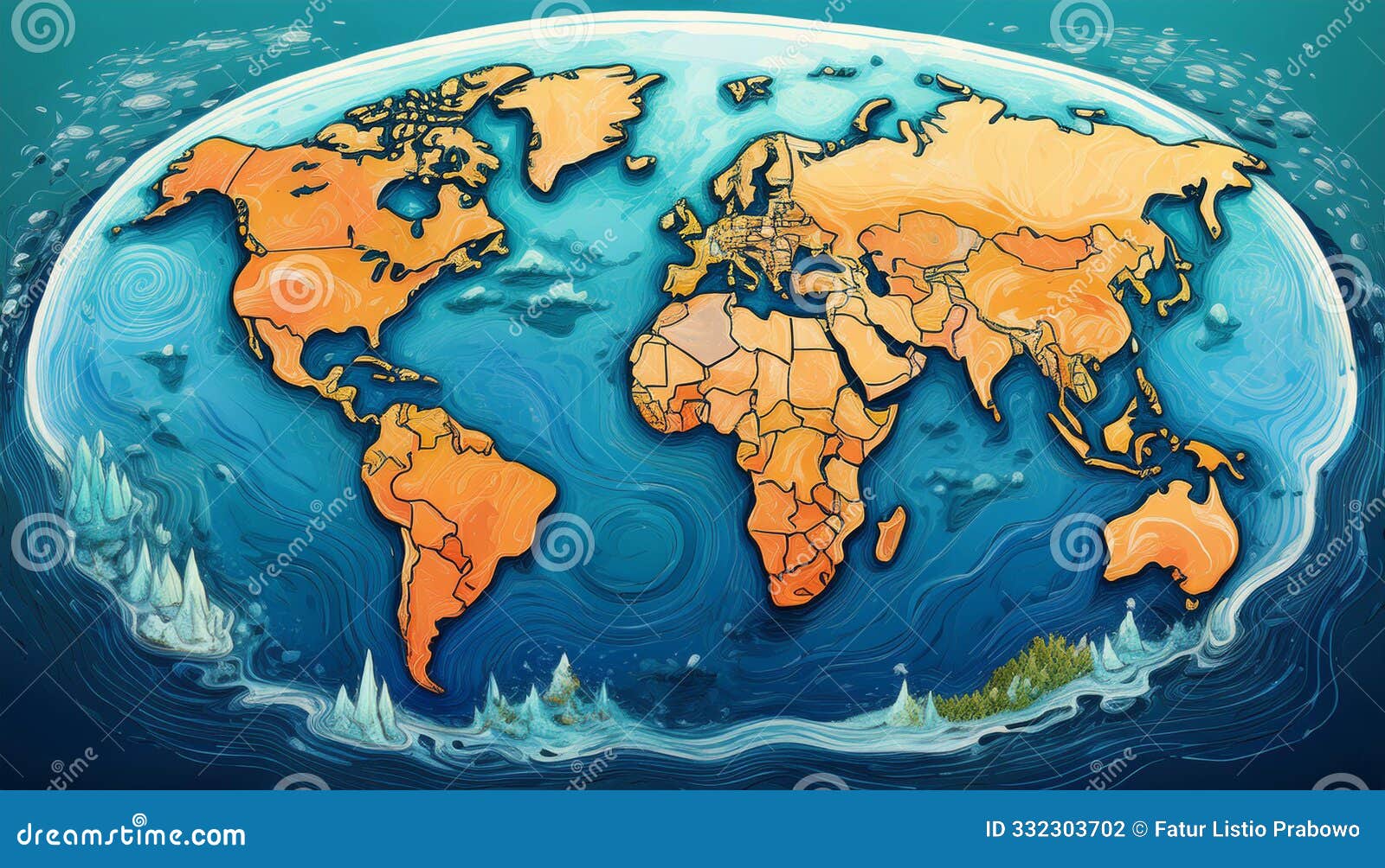 Detailed Map Illustrating Global Water Distribution And Regional ...