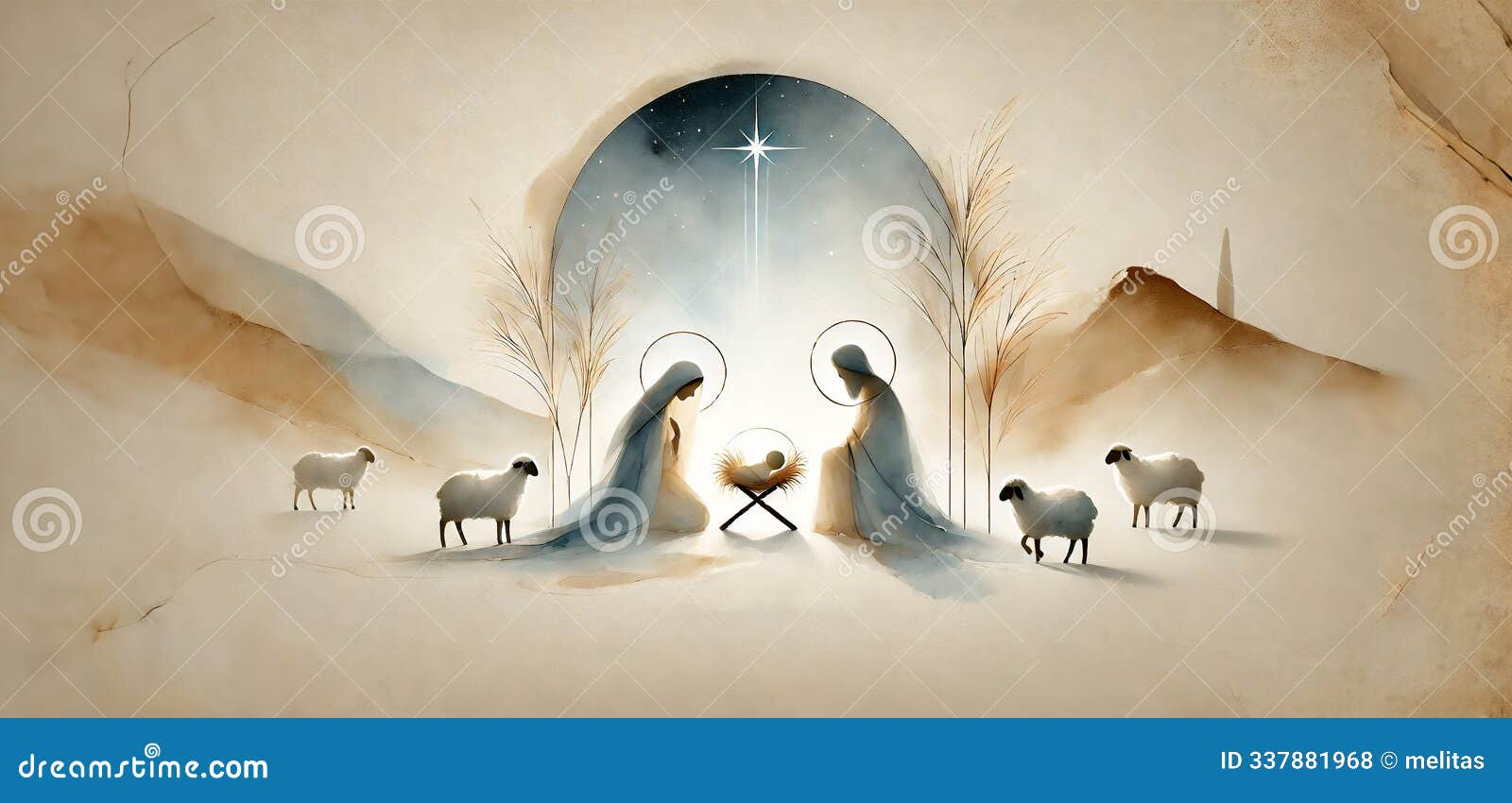 Watercolor Painting Nativity Scene in Bethlehem. Christmas Scene ...