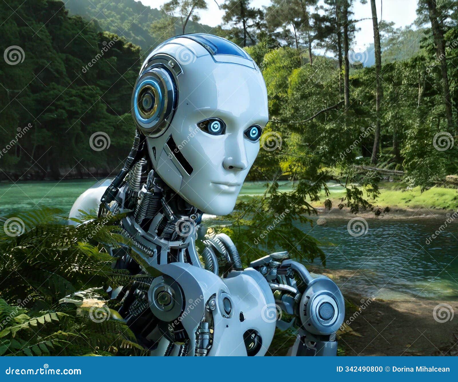 Portraits Of Two Metal Robots Facing Each Other With Glowing Eyes Stock ...