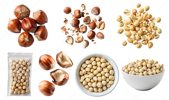 Hazelnut Cobnuts Nut Seed Kernel, Many Angles View Bowl Stack, Packet Package Foil, Fly Broken ...