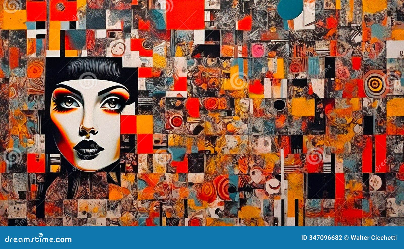 Modern Collage Portrait of a Woman, Colorful Squares in Minimalist Art ...