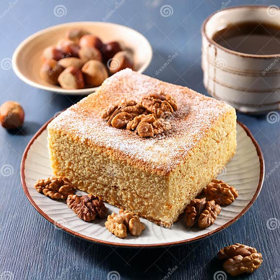 Sponge Cake with Turkish Delight and Walnuts. Stock Illustration ...