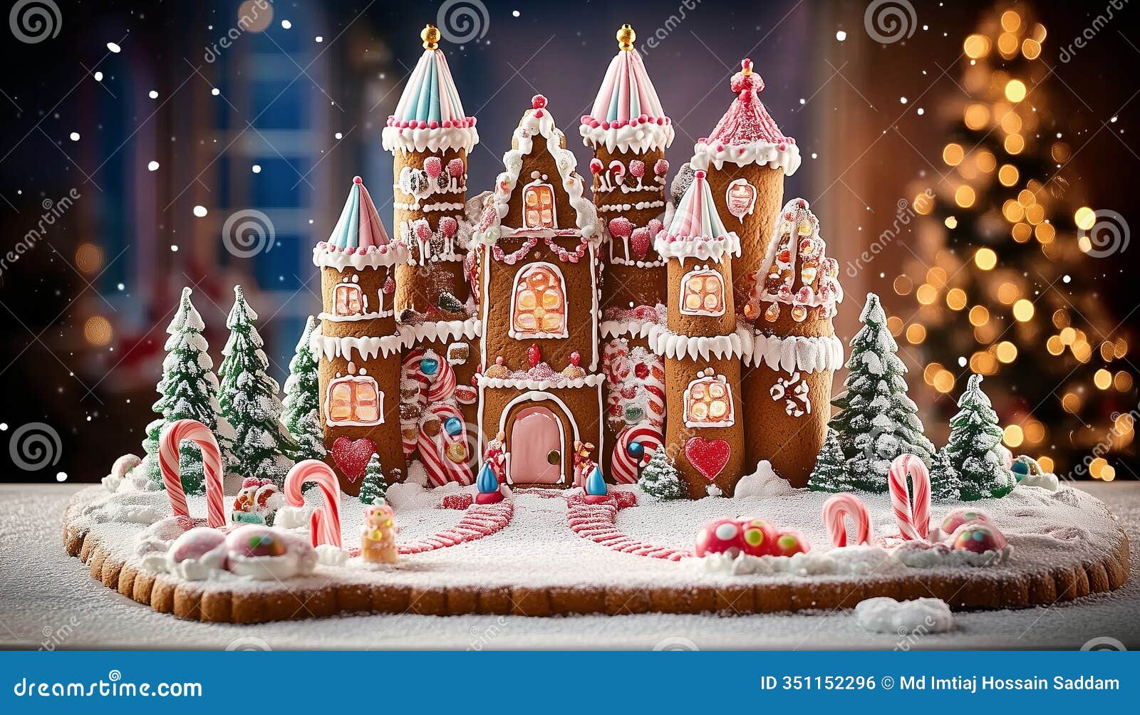 An Elaborate Gingerbread Castle Adorned with Colorful Gumdrops, Candy ...