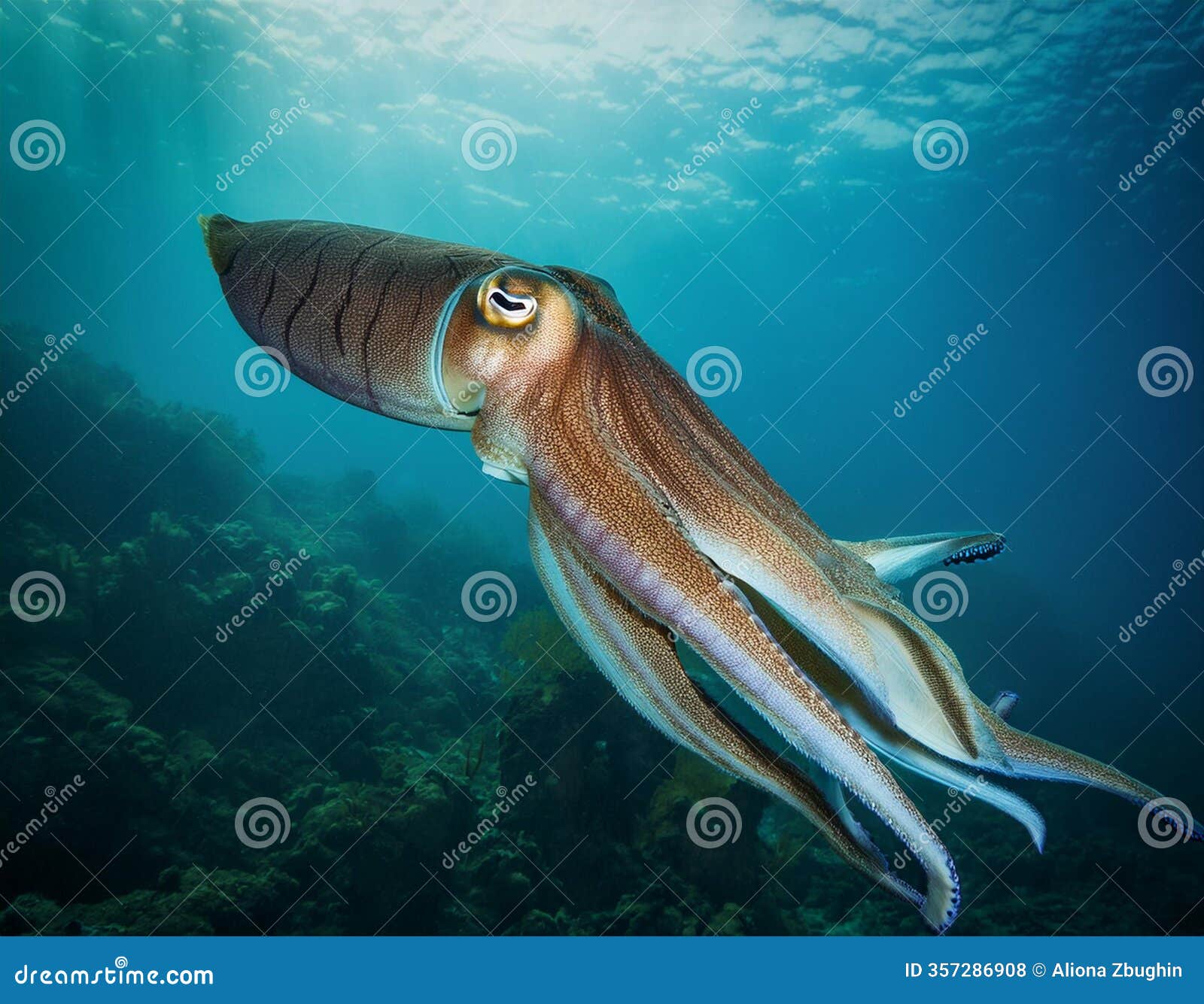 Colossal Squid And Manta Ray Underwater Royalty-Free Stock Image ...