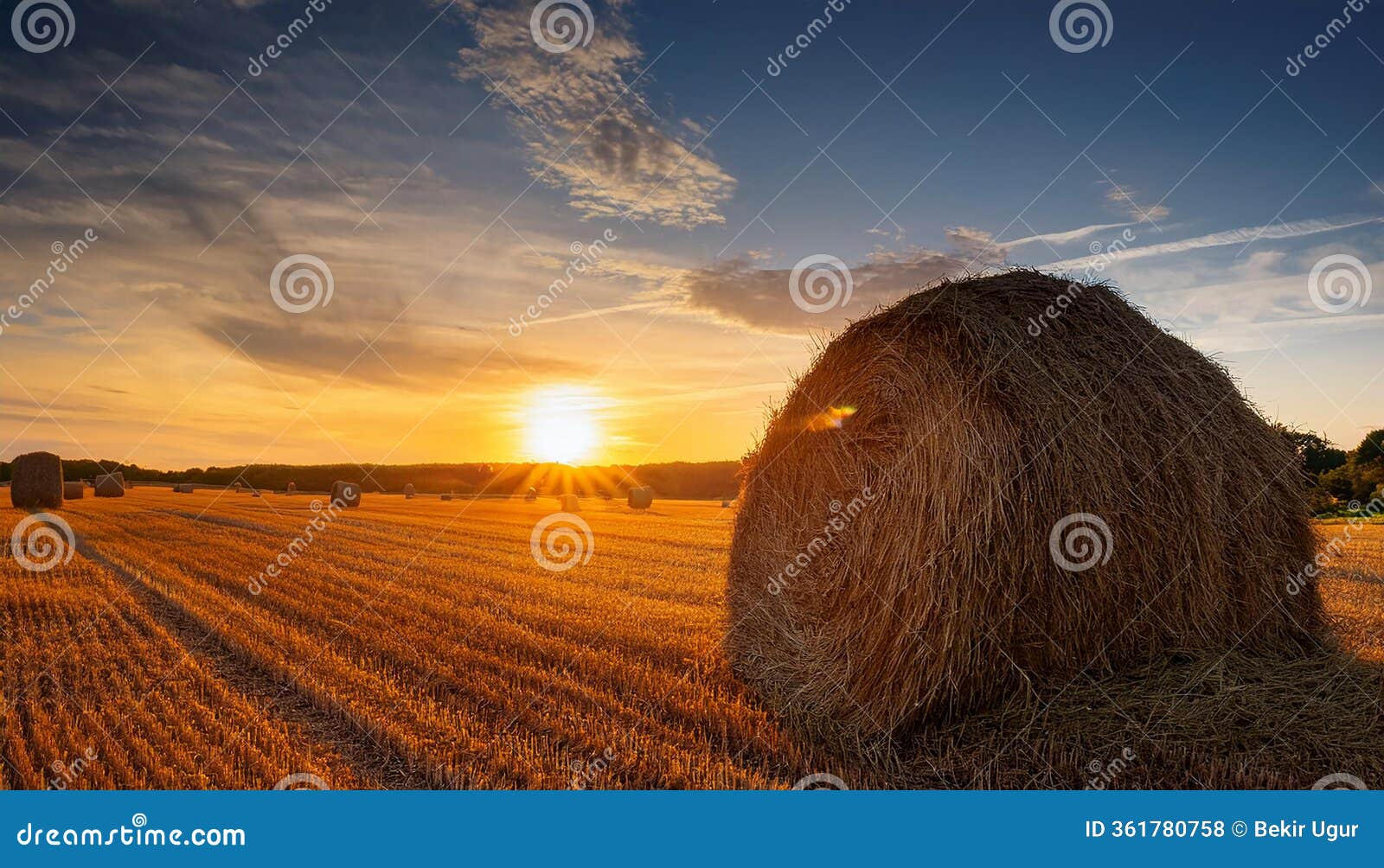 Haystack with the Sun Setting Behind. Haystack in a Field in Denmark ...