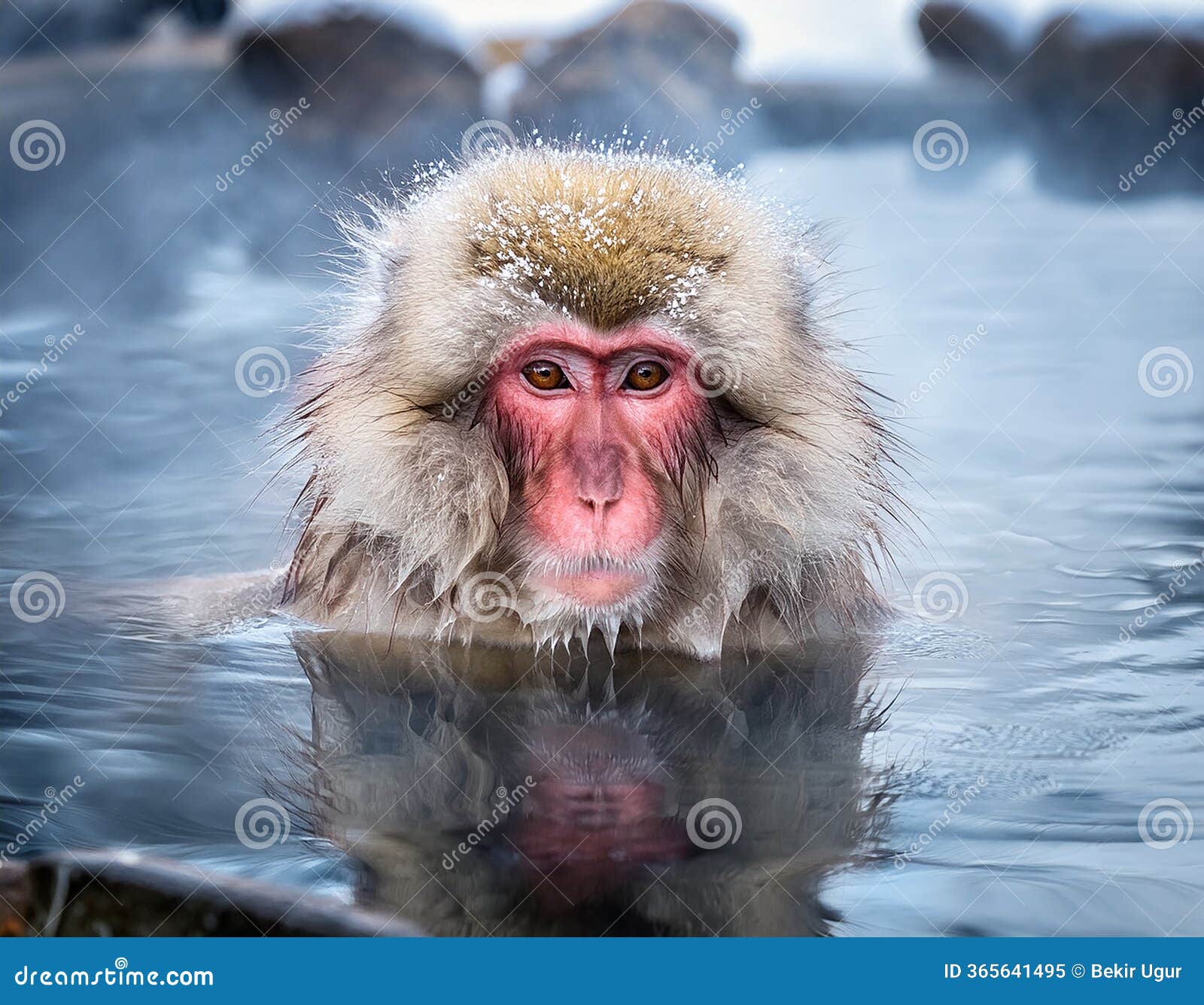 Snow Monkey Japanese Macaques Bathe In Onsen Hot Springs Royalty-Free ...