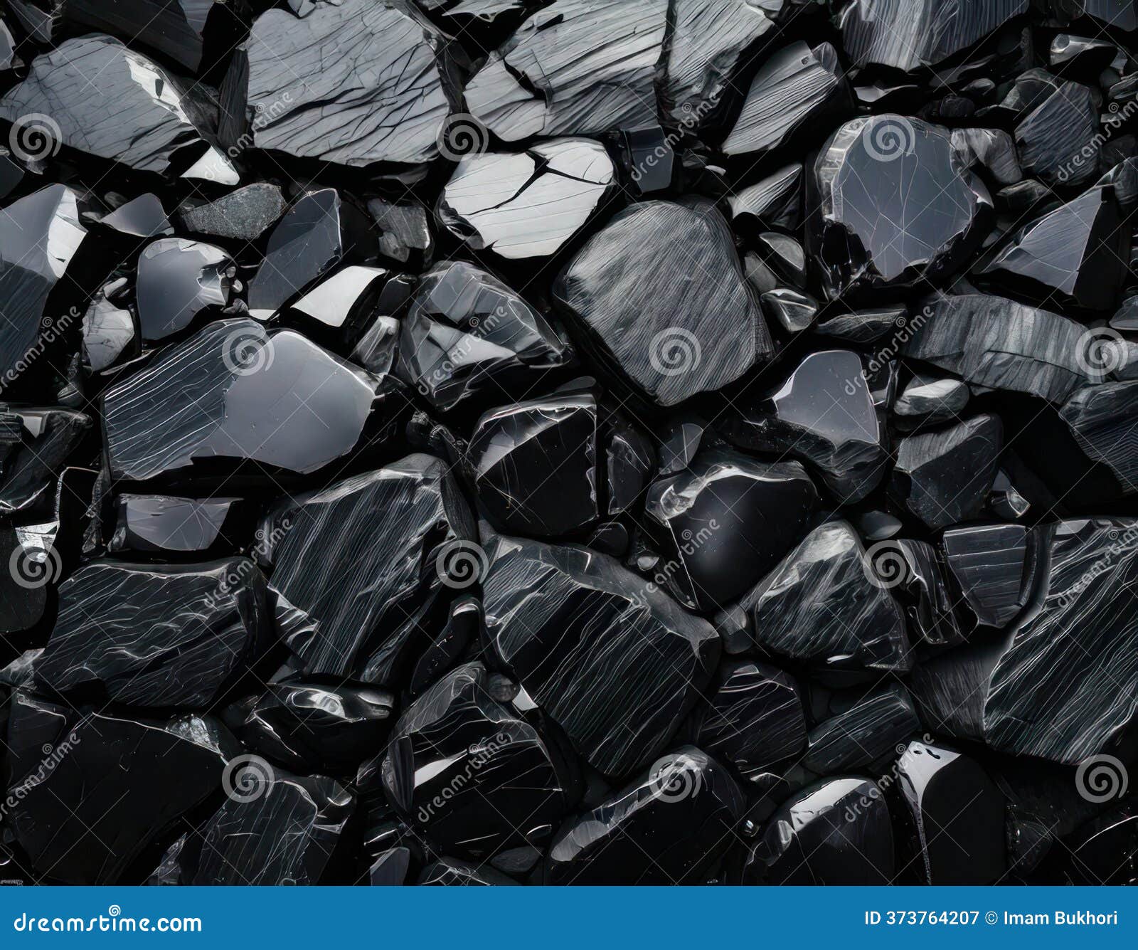 Black Obsidian Rock With Water Reflection On White Background. Stock ...