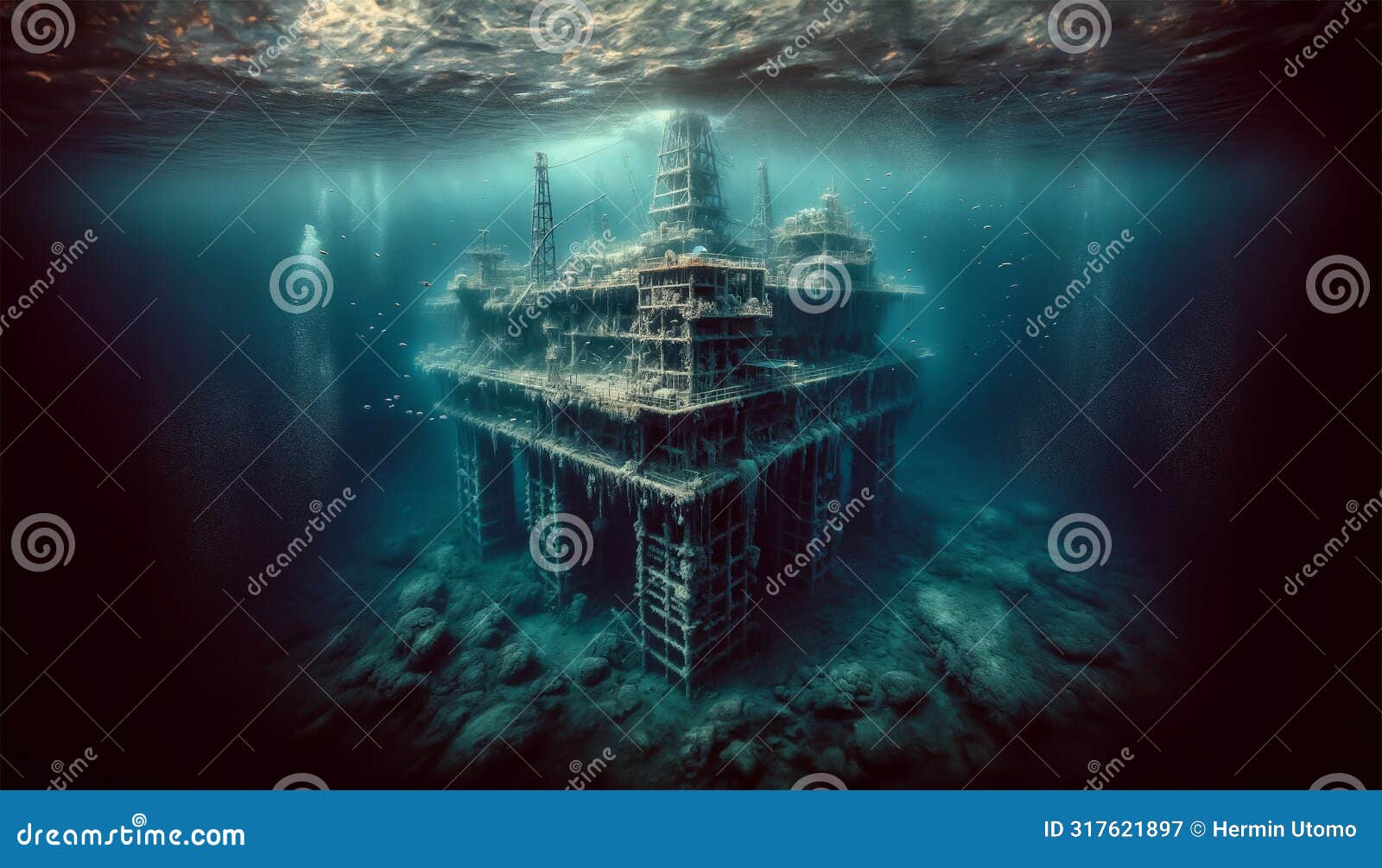 Sunken Abandoned Oil Rig stock illustration. Illustration of world ...