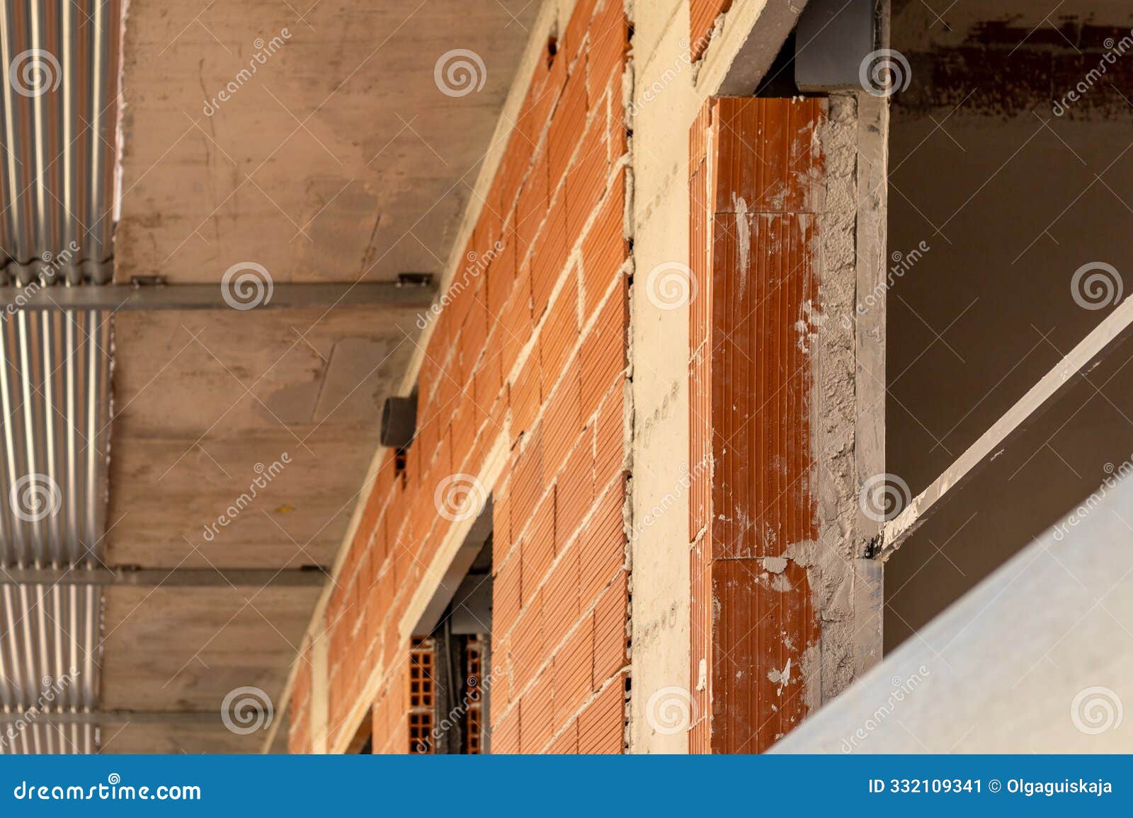 Angled View Inside a Construction Site Showing Exposed Brickwork ...