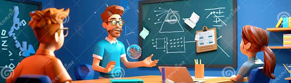 Animated Classroom Scene with a Teacher Explaining Mathematical ...