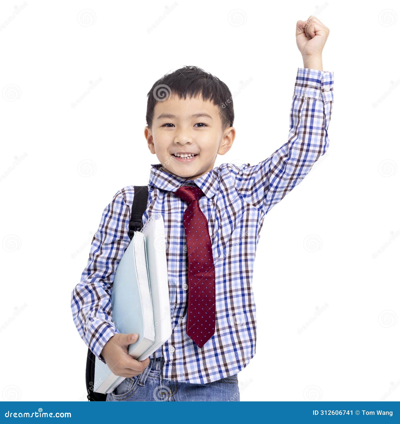 Back To School. Happy Schoolboy Student Raising the Arm Stock Image ...