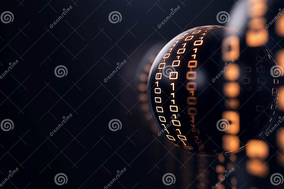 Binary Code Forming Shape of Globe on Dark Background with Copy Space. Global Programming and ...