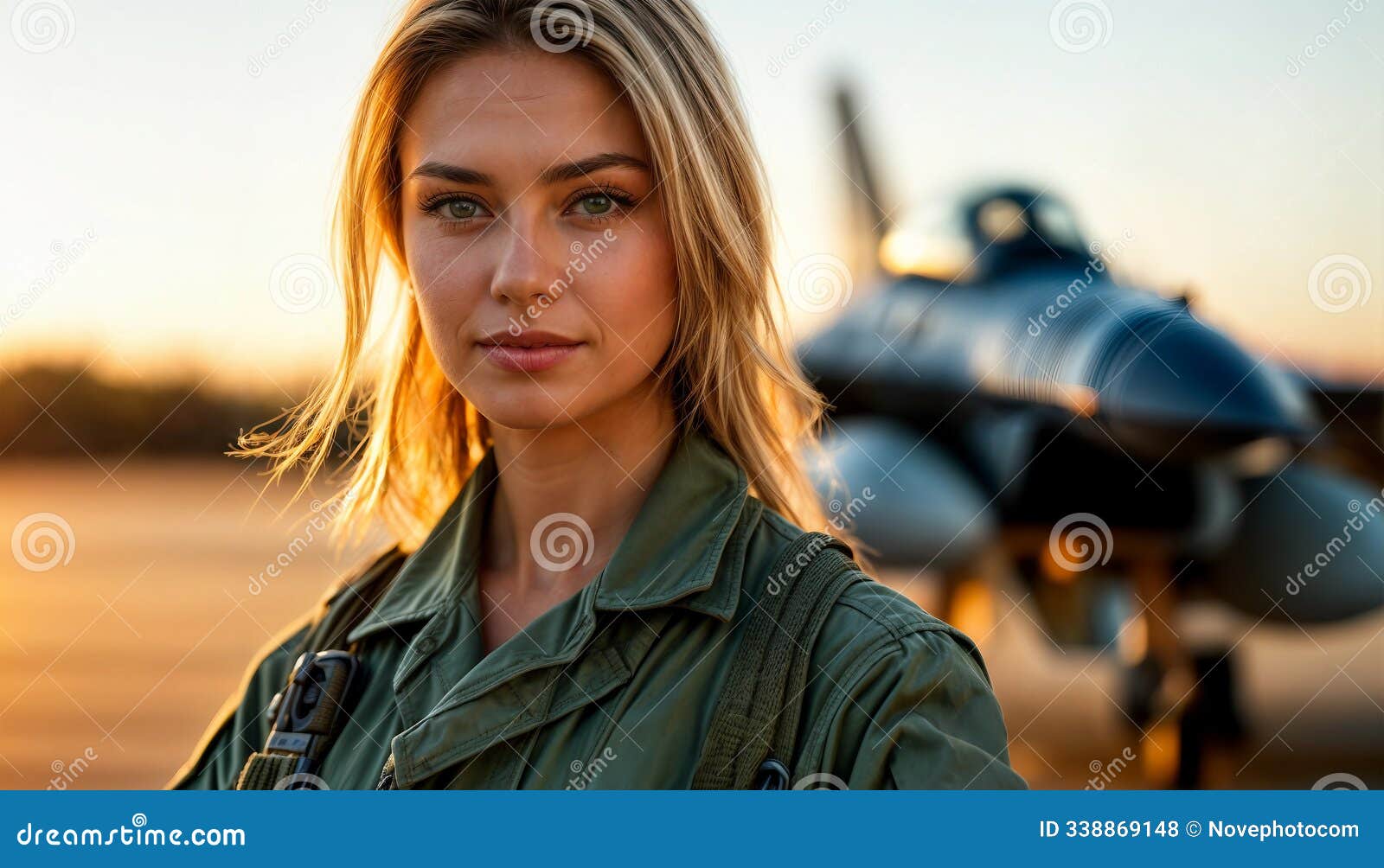 Blonde Military Pilot in Flight Suit Standing in Front of Airplane ...