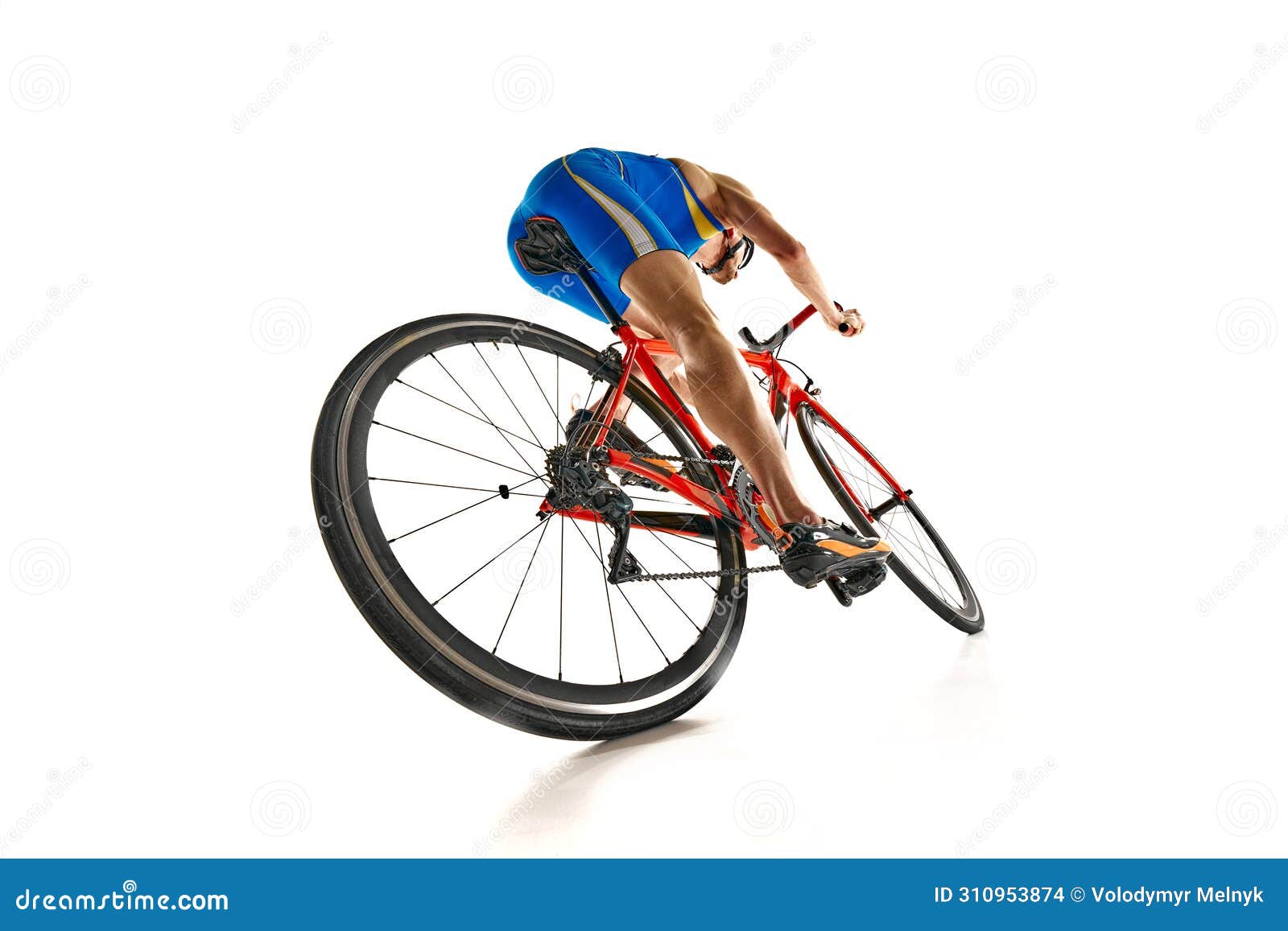 Bottom View Dynamic Image of Man, Athlete, Cyclist in Motion Riding on ...