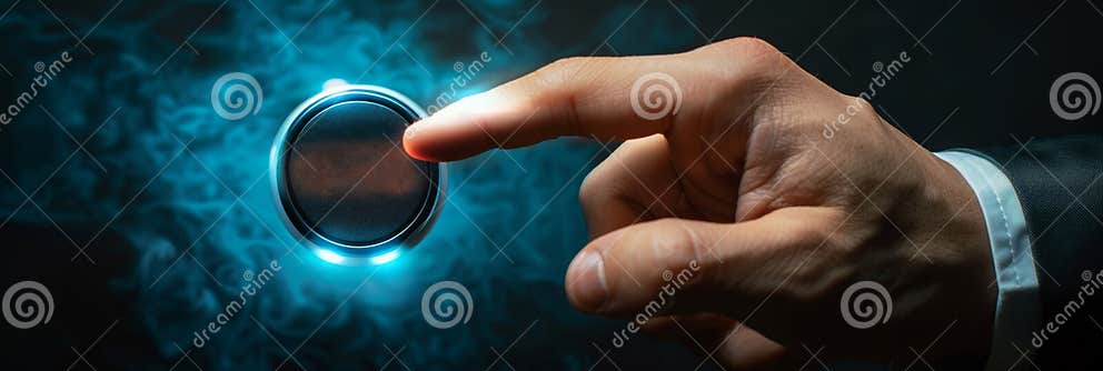 Businessman Hand Pressing Start Button Closeup, Finger Push Powerbutton ...