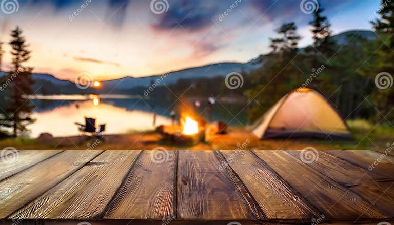 Camping Tabletop with Empty Table - a Scene Featuring a Tabletop with Tents and Sky on the ...