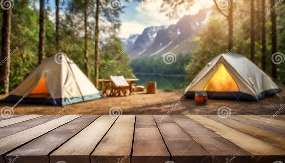 Camping Tabletop with Empty Table - a Scene Featuring a Tabletop with Two Tents on the ...