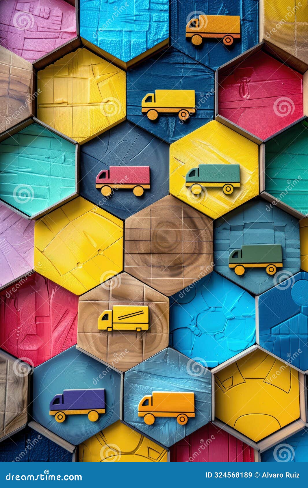 A Colorful Wall with Wooden Car-shaped Tiles Stock Image - Image of ...