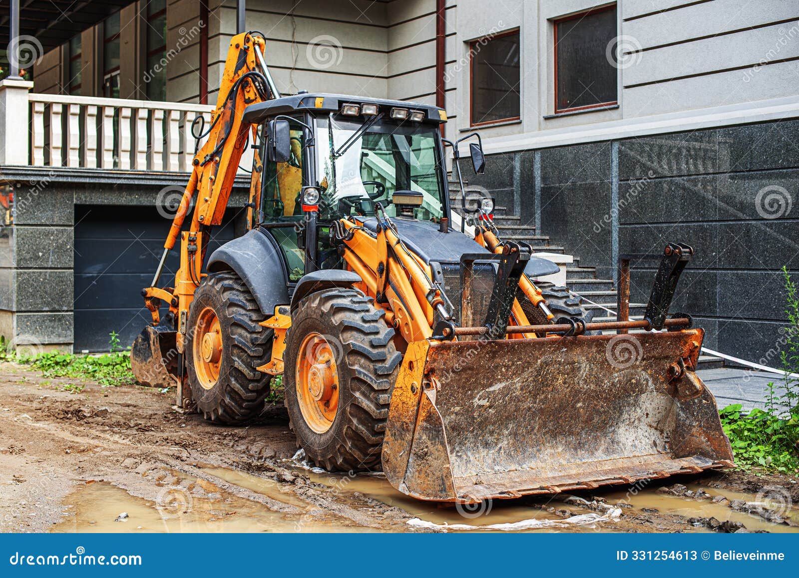 Construction Grader Tractor with Bucket. Stock Image - Image of ...