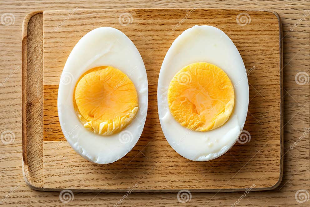 Cut Egg. Boiled Egg Cut in Half on a Wooden Board Stock Illustration ...