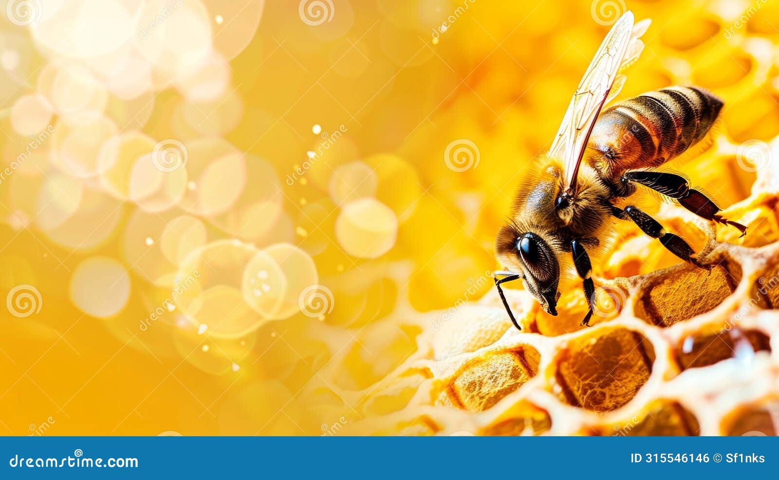 A Detailed View of a Bee Collecting Nectar on a Honeycomb Inside a ...