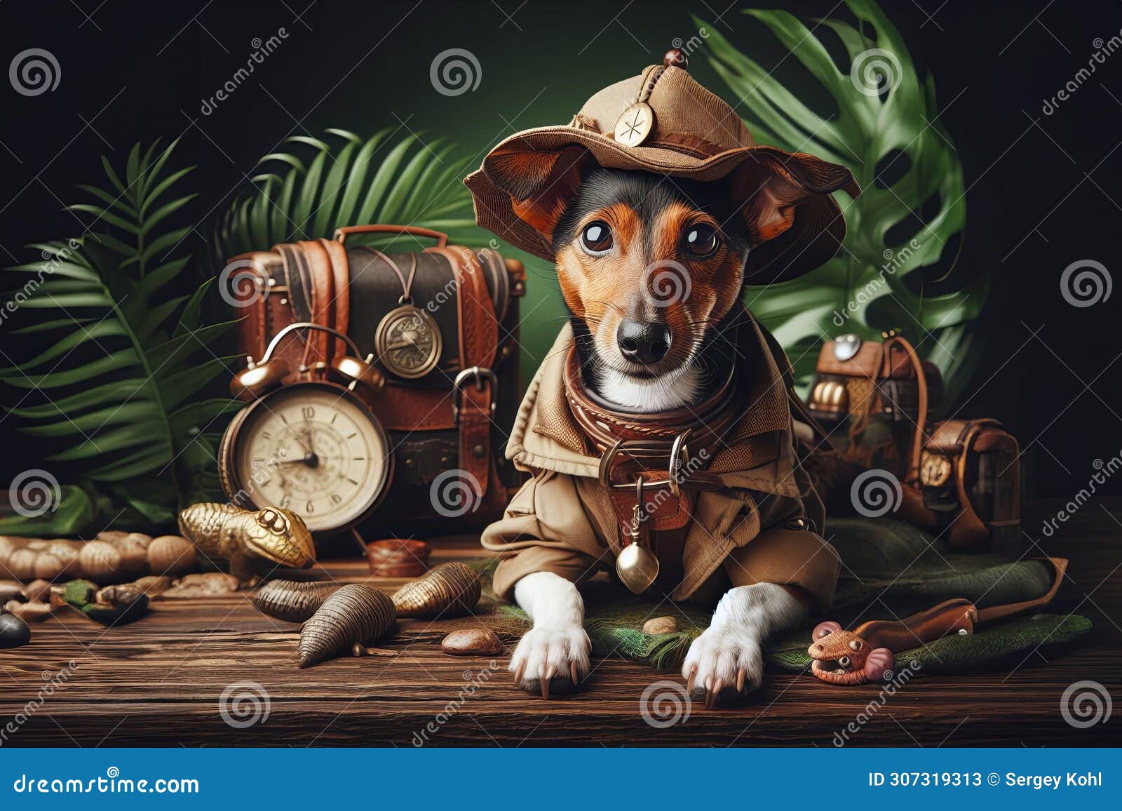 The Dog is a Traveler, a Jungle Explorer. Stock Illustration ...