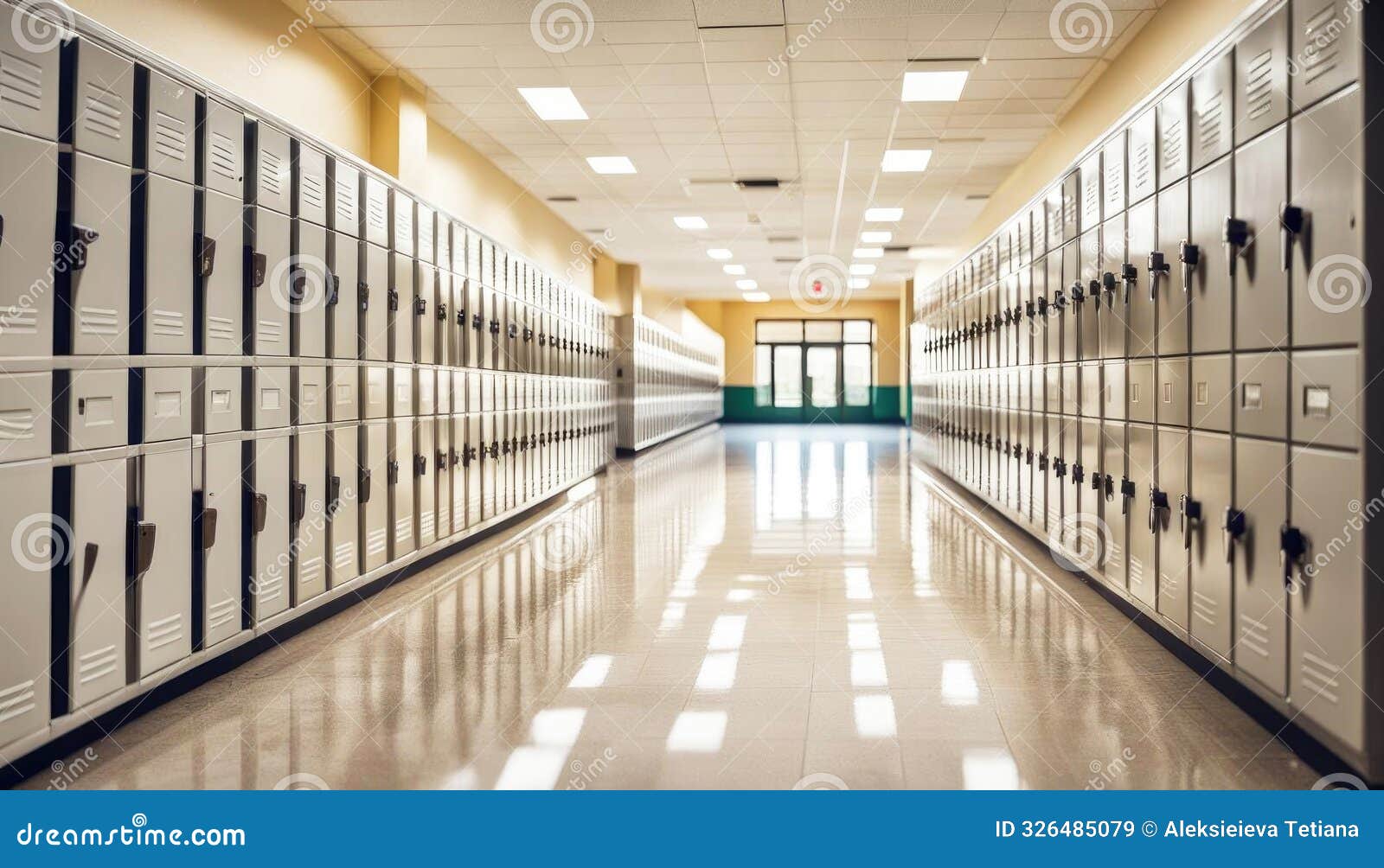 Empty School Corridor with Various Lockers for Students, Back To School ...