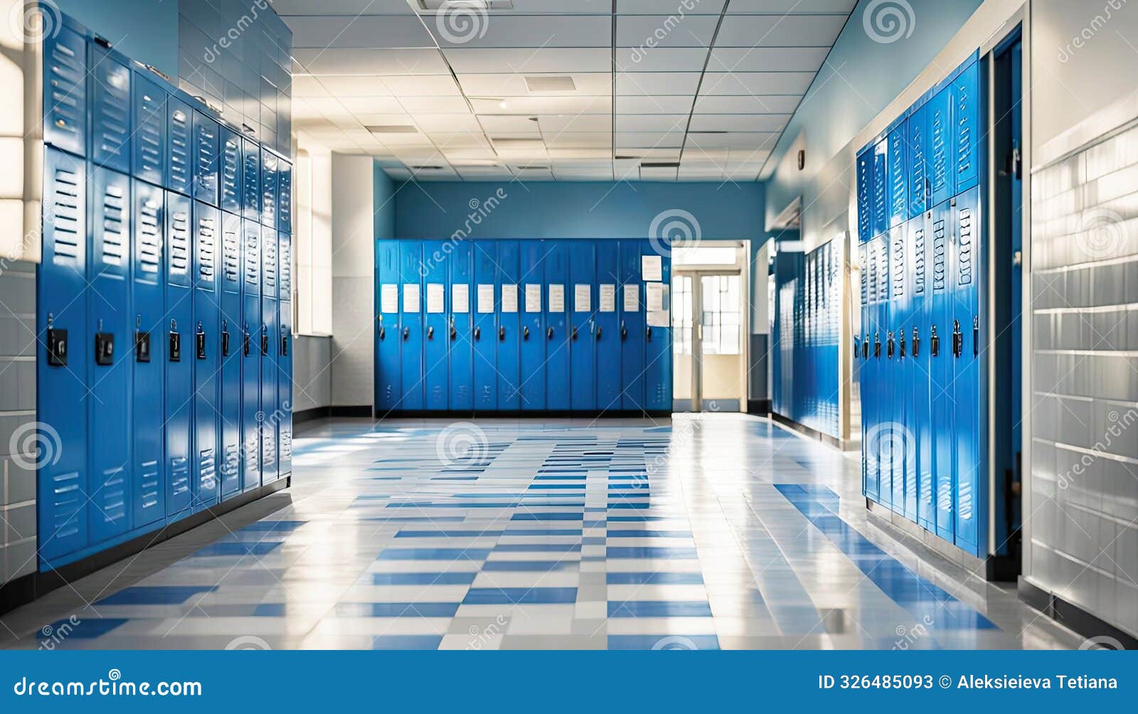 Empty School Corridor with Various Lockers for Students, Back To School ...